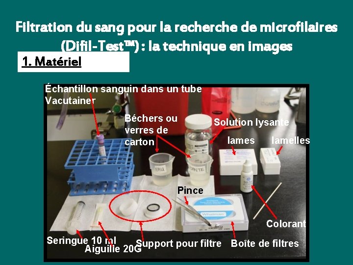 Au laboratoire de parasitologie La technique de filtration