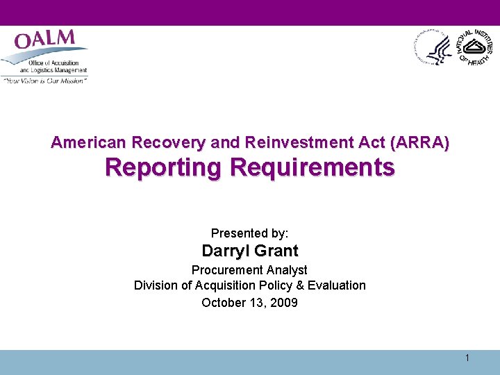 American Recovery and Reinvestment Act ARRA Reporting Requirements