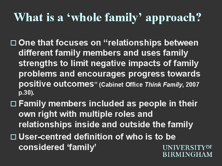 Whole family approaches to reablement in mental health