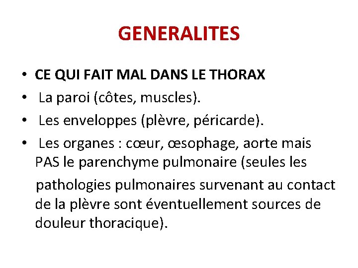 Les douleurs thoraciques Dr Namoune Service de cardiologie