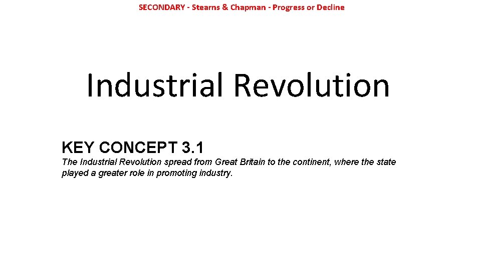 SECONDARY Stearns Chapman Progress or Decline Industrial Revolution