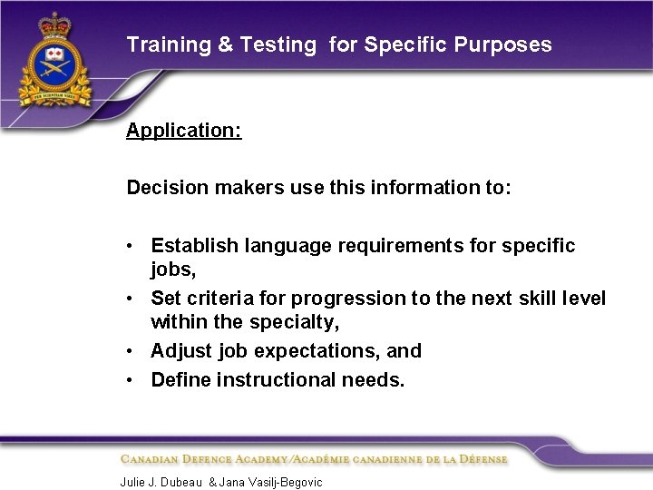 Training Testing for Specific Purposes Military Interpretation ...