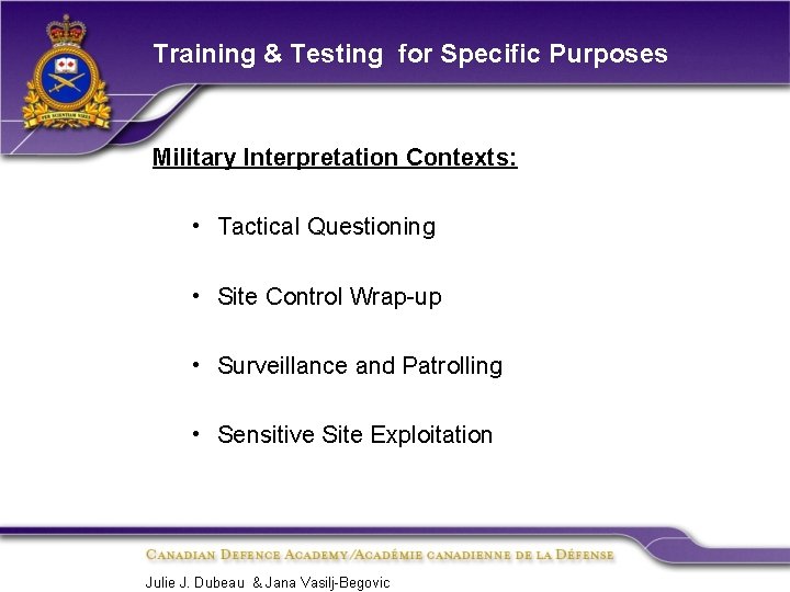 Training Testing for Specific Purposes Military Interpretation ...