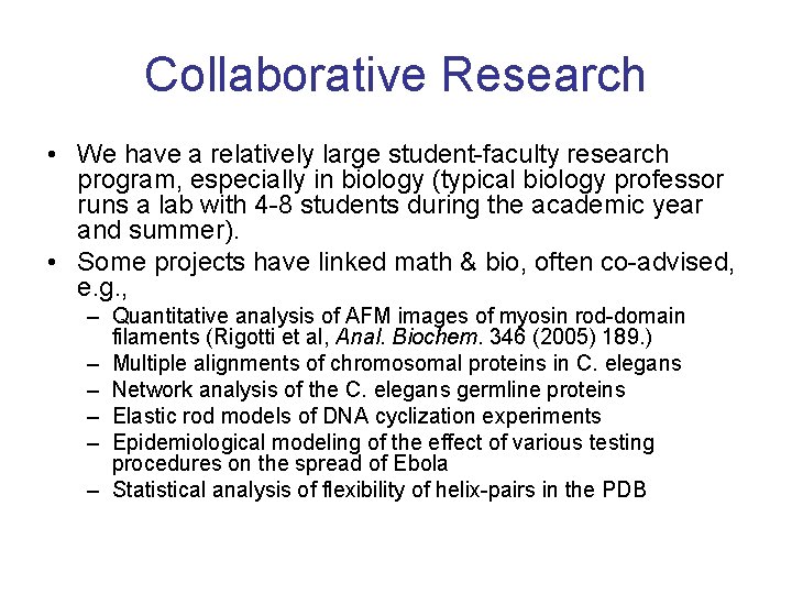 Links between biology and math at Haverford College