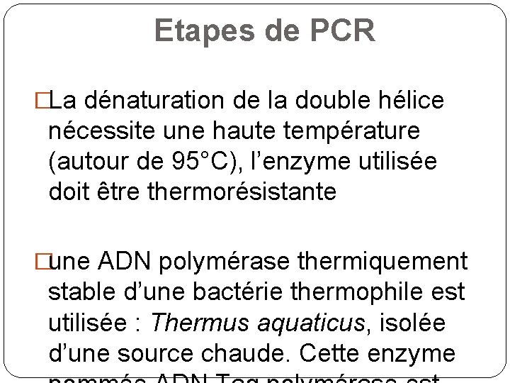 Techniques de biologie molculaire PCR Polymrase chain reaction