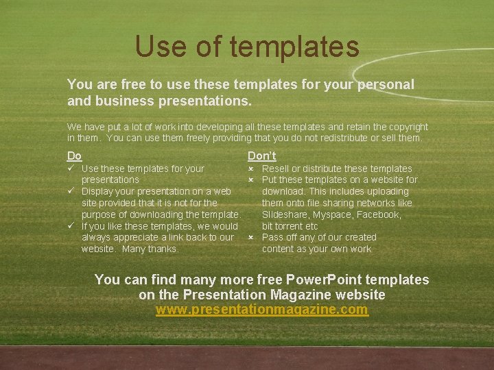 Football pitch template Your name Example bullet point