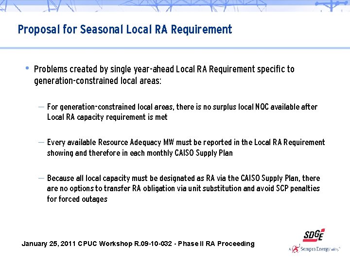 Proposal for Seasonal Local RA Requirement Background YearAhead