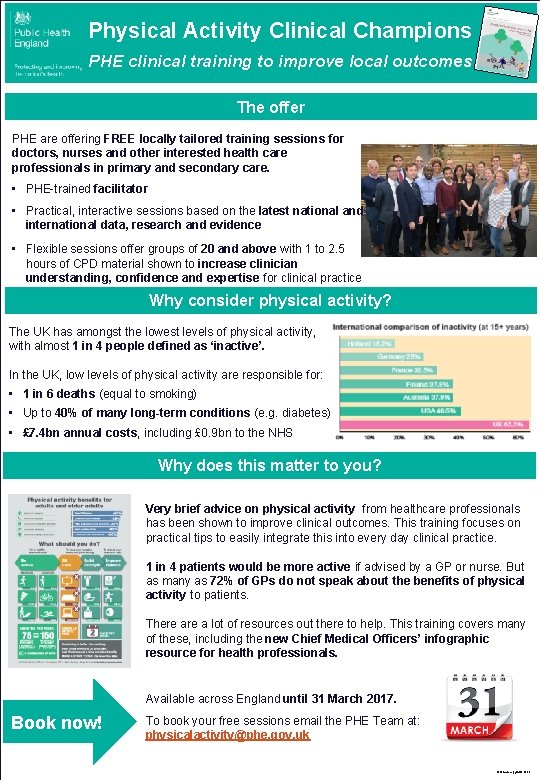 Physical Activity Clinical Champions PHE clinical training to