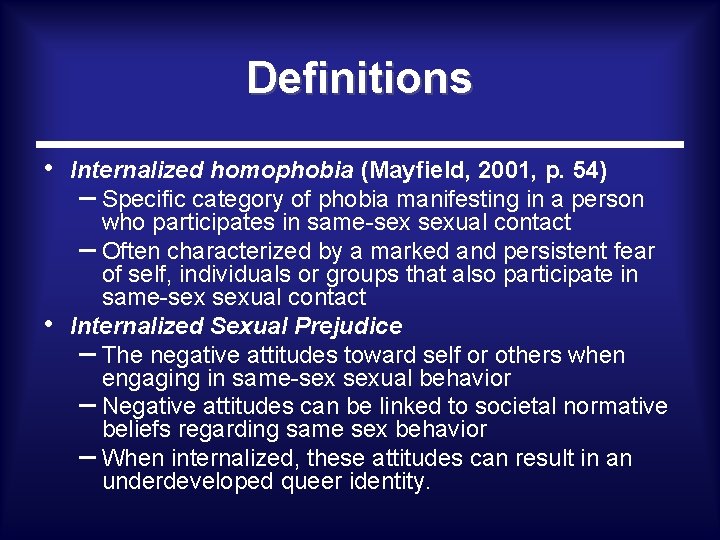 The Reconstruction of Internalized Homophobia Rodney Lemery MPH