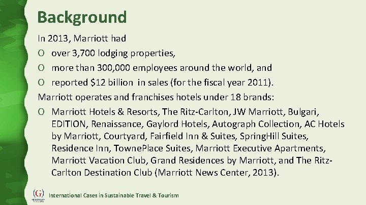 Marriott International Corporate Social Responsibility and the Sustainable