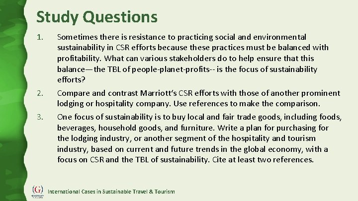 Marriott International Corporate Social Responsibility and the Sustainable