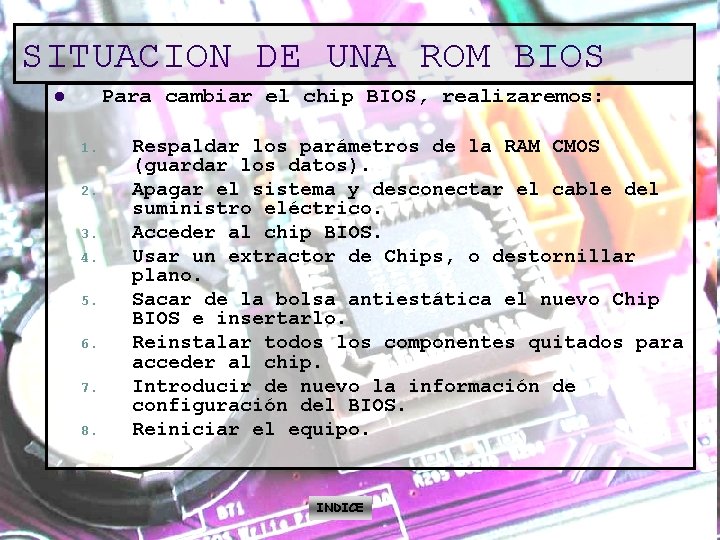 LA BIOS INDICE Introduccin de la Bios Hardware