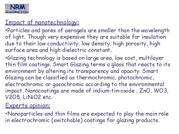 NANOTECHNOLOGY IN ENERGY Draft Road Maps on Solar
