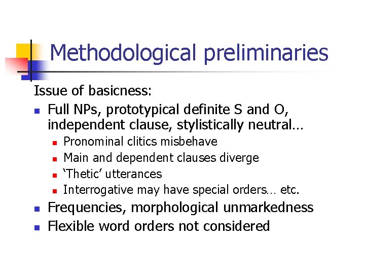 Word Order Typology based on Comrie 1981 Croft