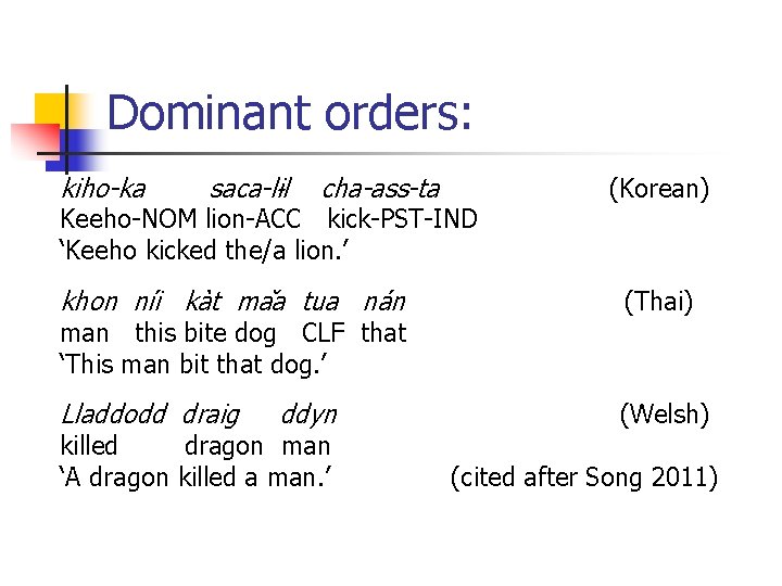 Word Order Typology based on Comrie 1981 Croft