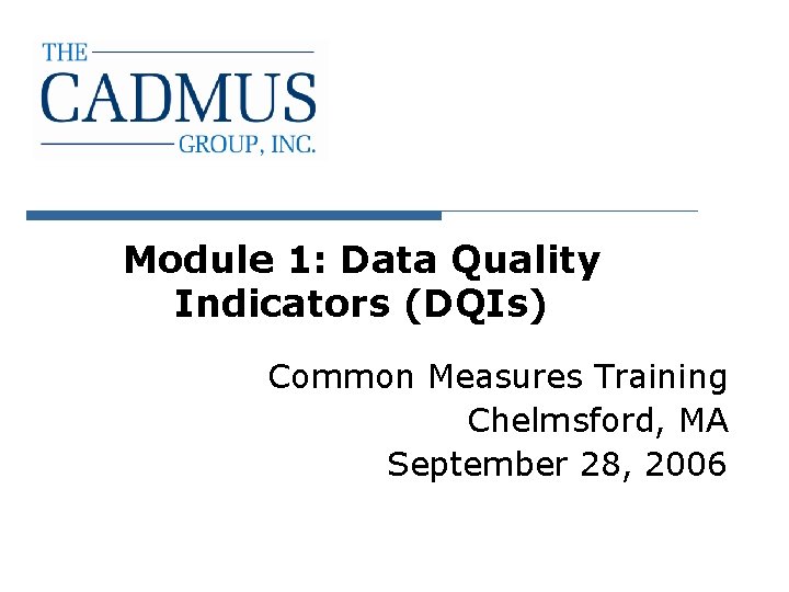 Module 1 Data Quality Indicators DQIs Common Measures