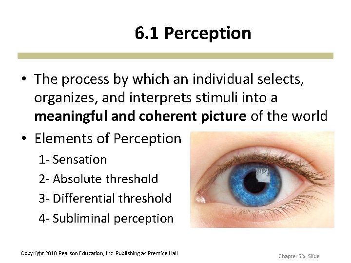 Review CHAPTER 6 6 1 Perception The process