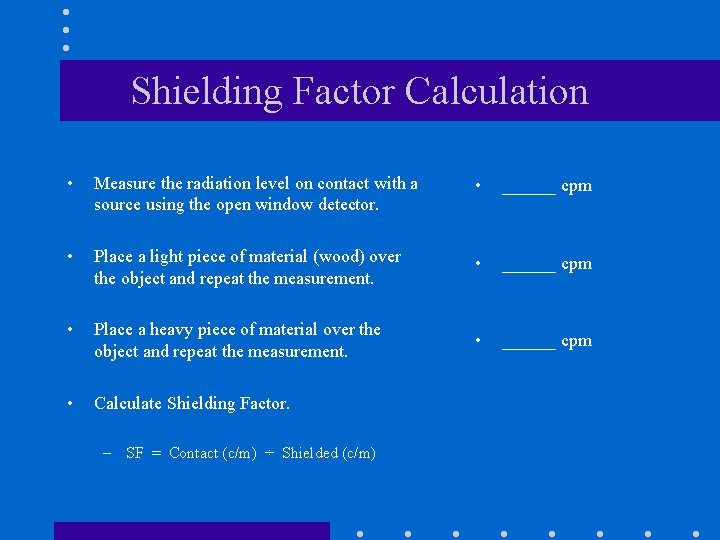 RADIATION LAB TIME DISTANCE SHIELDING Health Physics Society