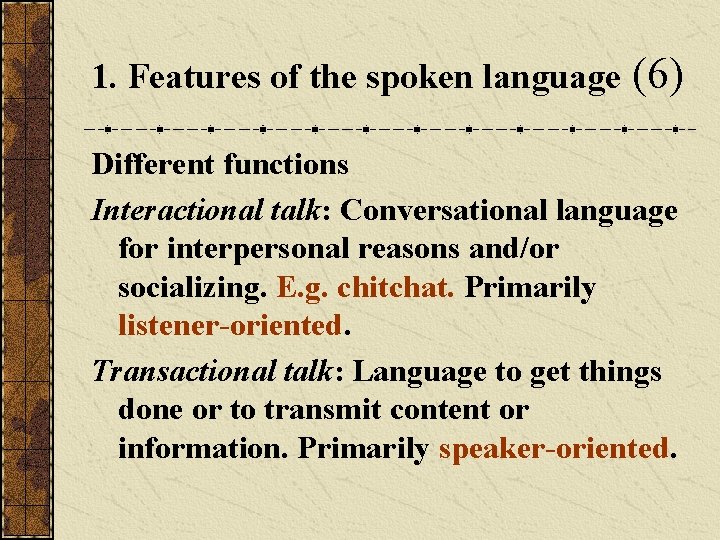 Understanding and Teaching Spoken English Outline Features of