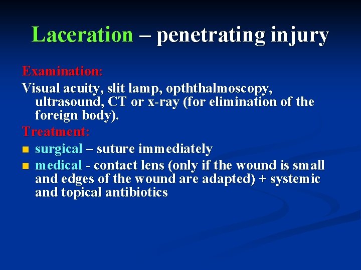 Mechanical Ocular Trauma Dokov Hana MD Department of