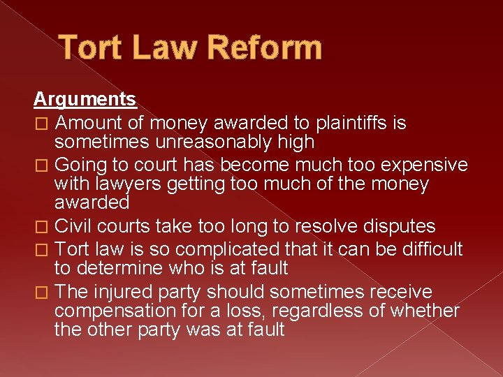 UNIT 3 TORT LAW CIVIL LAW Most law