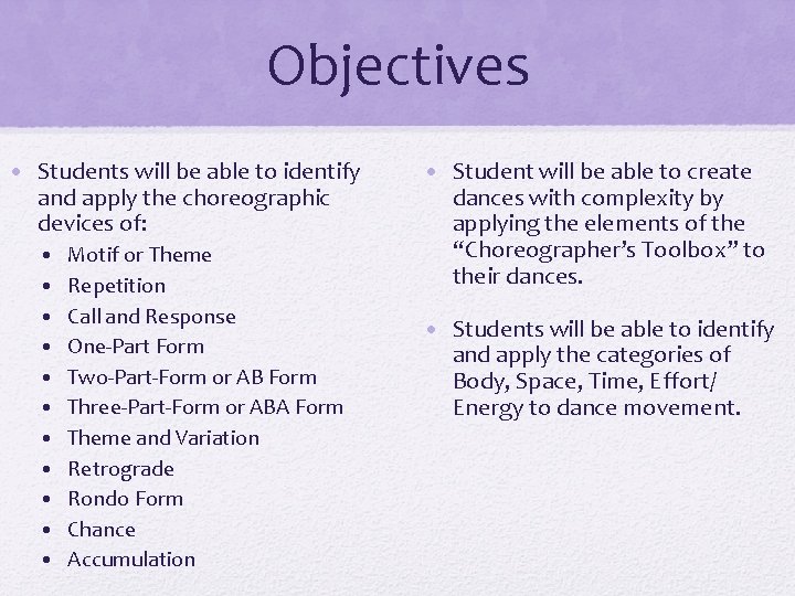 Choreographer s Toolbox A Power Point to inform