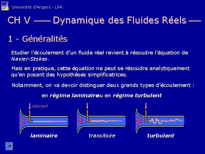 Universit dAngers LPA CH V Dynamique des Fluides