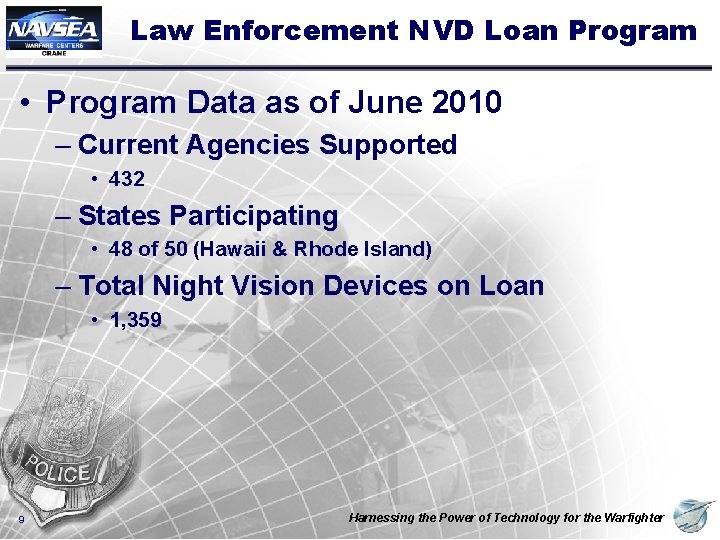 NAVSEA CRANE LAW ENFORCEMENT NIGHT VISION DEVICE LOAN