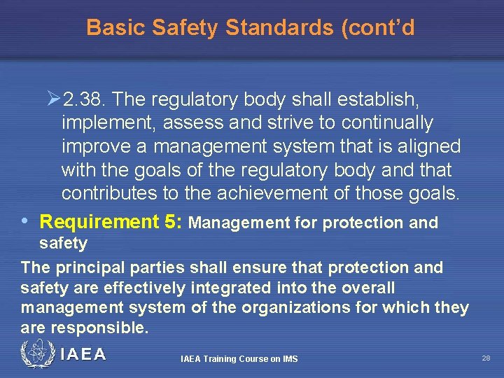 Training Course on Integrated Management System for Regulatory