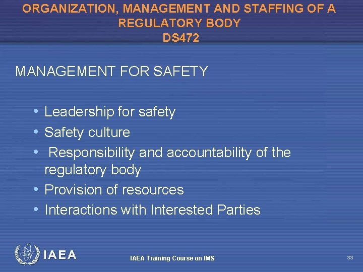 Training Course on Integrated Management System for Regulatory