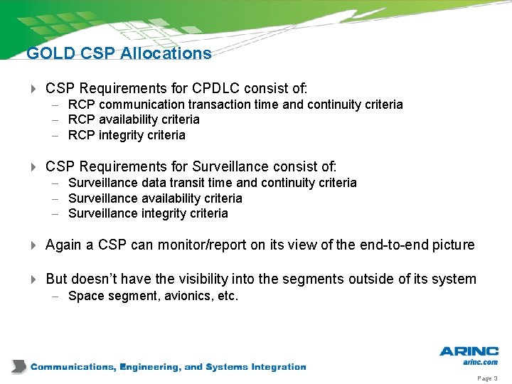 CSP Perspective Prepared for ICAO NAT PBCS Workshop