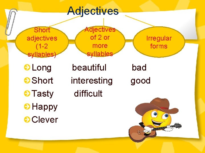 The theme Adjectives Degrees of comparison Objectives Students