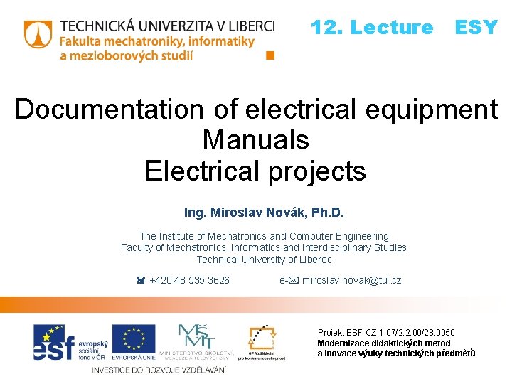 12 Lecture ESY Documentation of electrical equipment Manuals