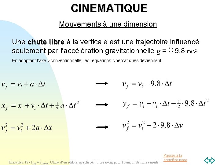 CINEMATIQUE Mouvements une dimension MRUA Mouvement Rectiligne Uniformment