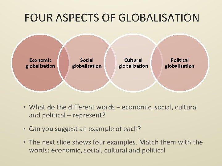INTRODUCING GLOBALISATION Connected people and places PRESENTATION CONTENT