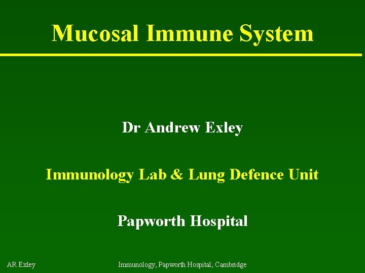 Mucosal Immune System Dr Andrew Exley Immunology Lab