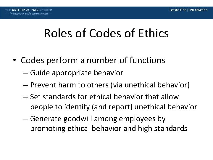 Professional Codes of Ethics Module Three Lesson One