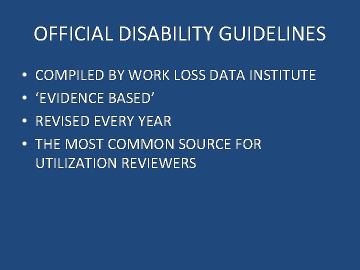 OFFICIAL DISABILITY GUIDELINES VS CURRENT ORTHOPAEDIC LITERATURE Preston