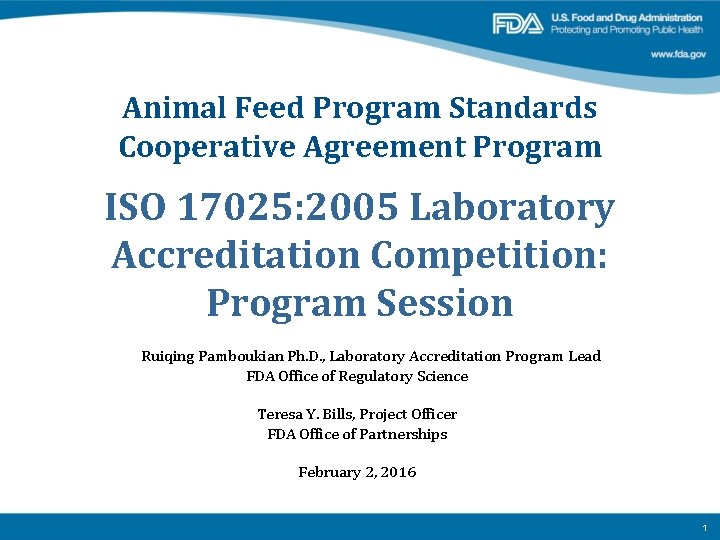 Animal Feed Program Standards Cooperative Agreement Program ISO
