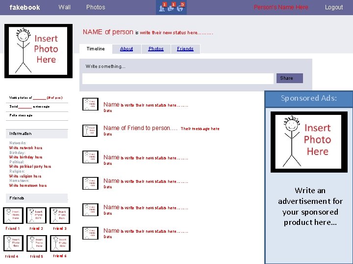 fakebook Wall Photos Flair Boxes Persons Name Here