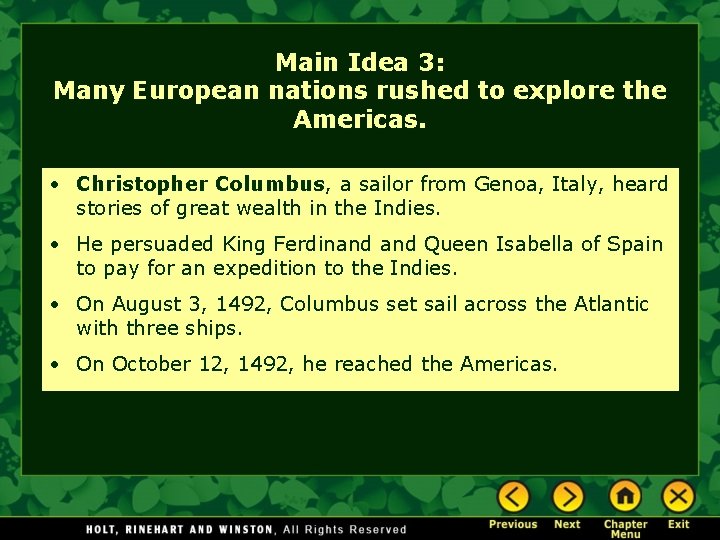 Chapter 1 Early Exploration and Settlement Section Notes