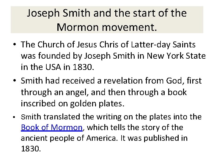 Joseph Smith and the Start of the Mormon