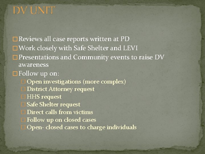 Law Enforcement Response to Domestic Violence Detective Mark