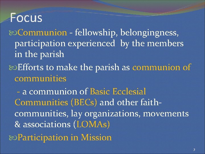 Parish Communion of Communities Forming BECs as Agents