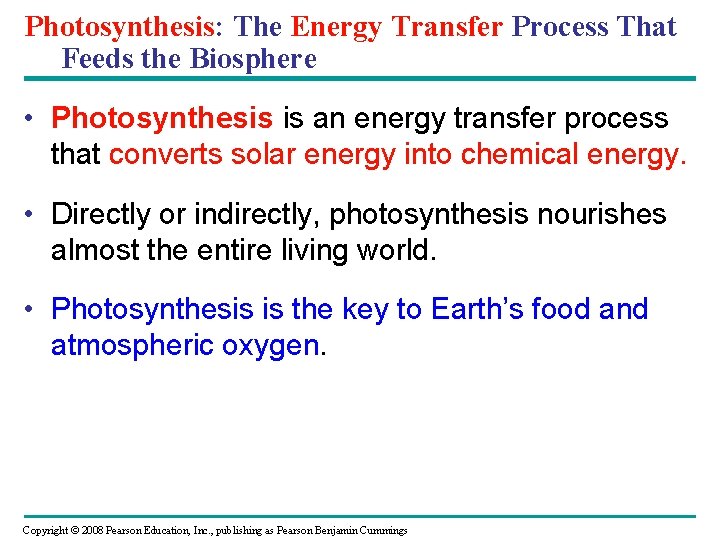 Chapter 10 Photosynthesis Power Point Lecture Presentations for