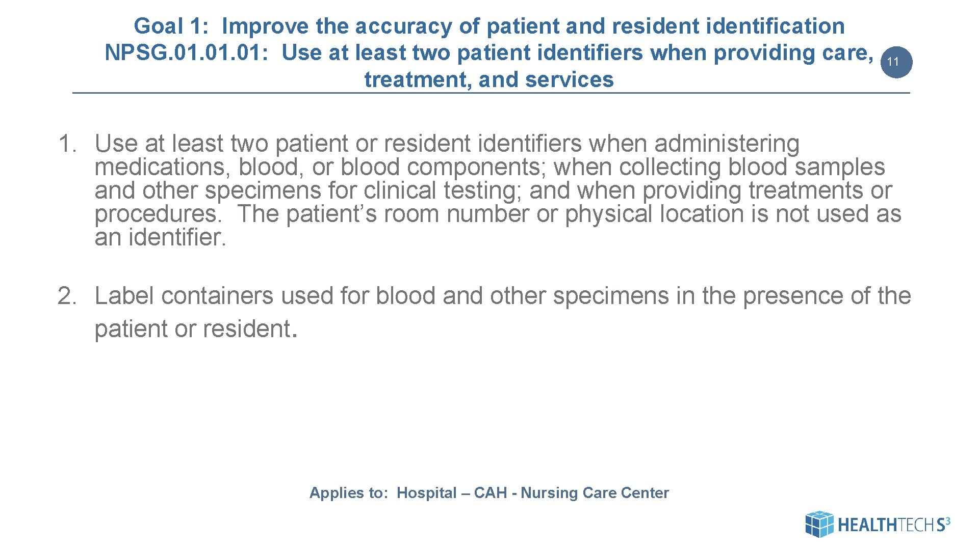 National Patient Safety Goals September 8 2017 Building