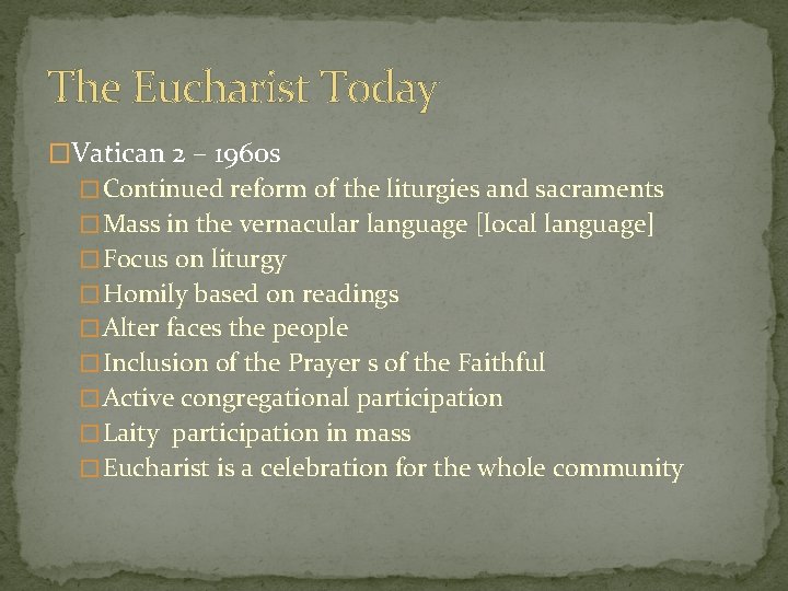 The History of the Eucharist 2000 Years of