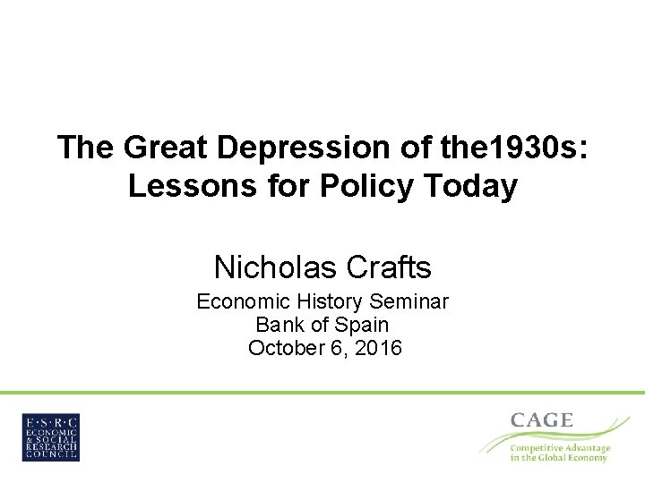 The Great Depression of the 1930 s Lessons