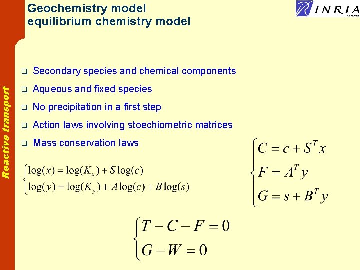 Reactive transport A COMPARISON BETWEEN SEQUENTIAL ITERATIVE AND