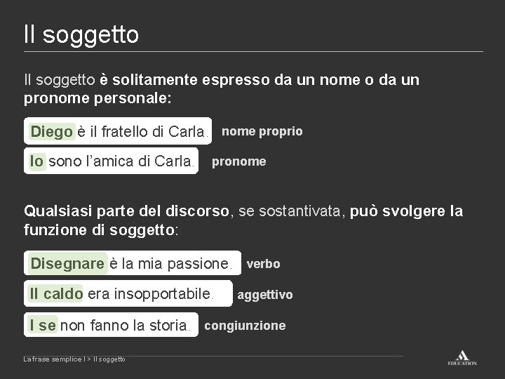 La frase semplice I Soggetto e predicato Attributo